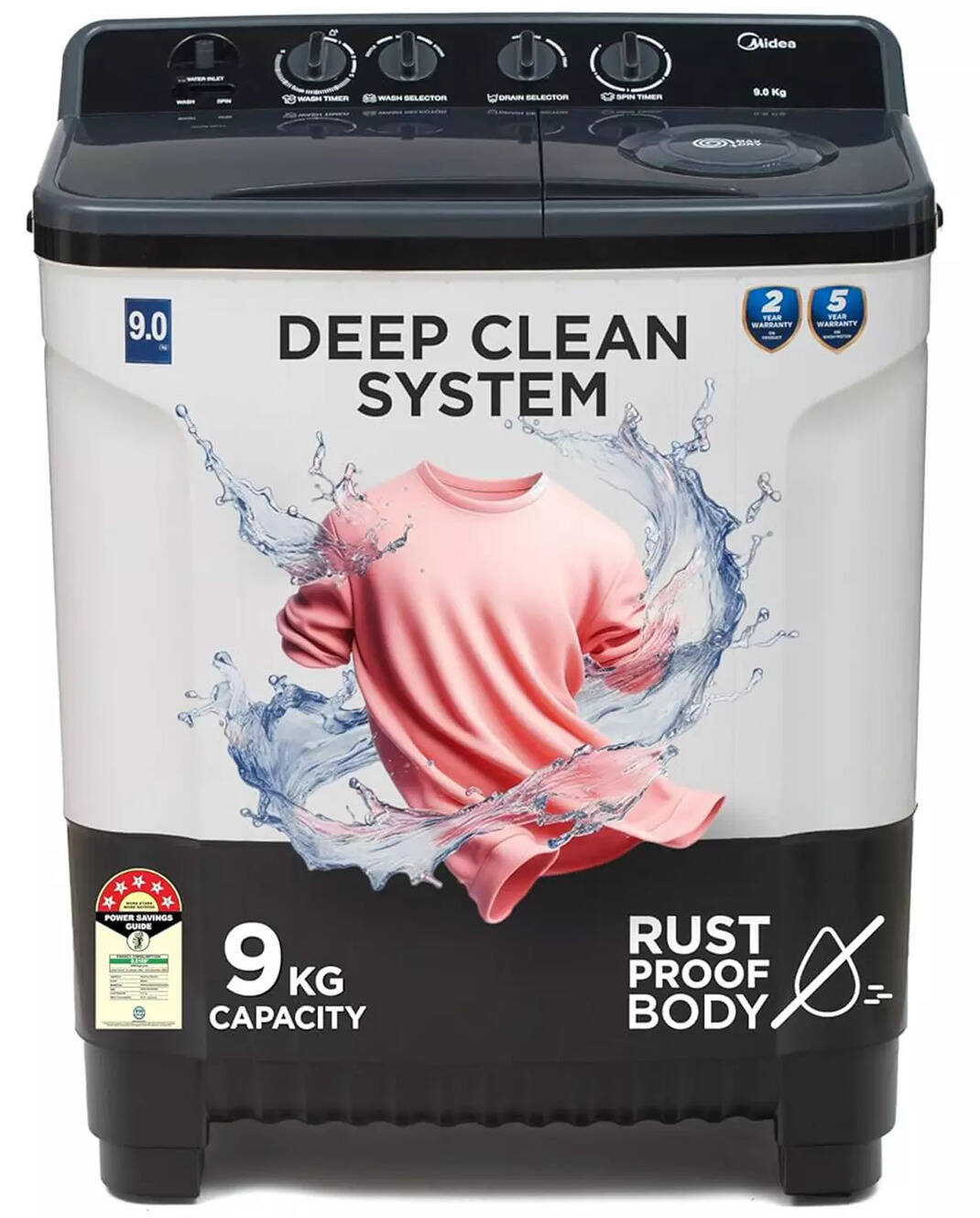 Midea ‎MWMSA090PPG(KW) 2024 Model 9 Kg 5 Star Air Jet Dry IPX4 ...
