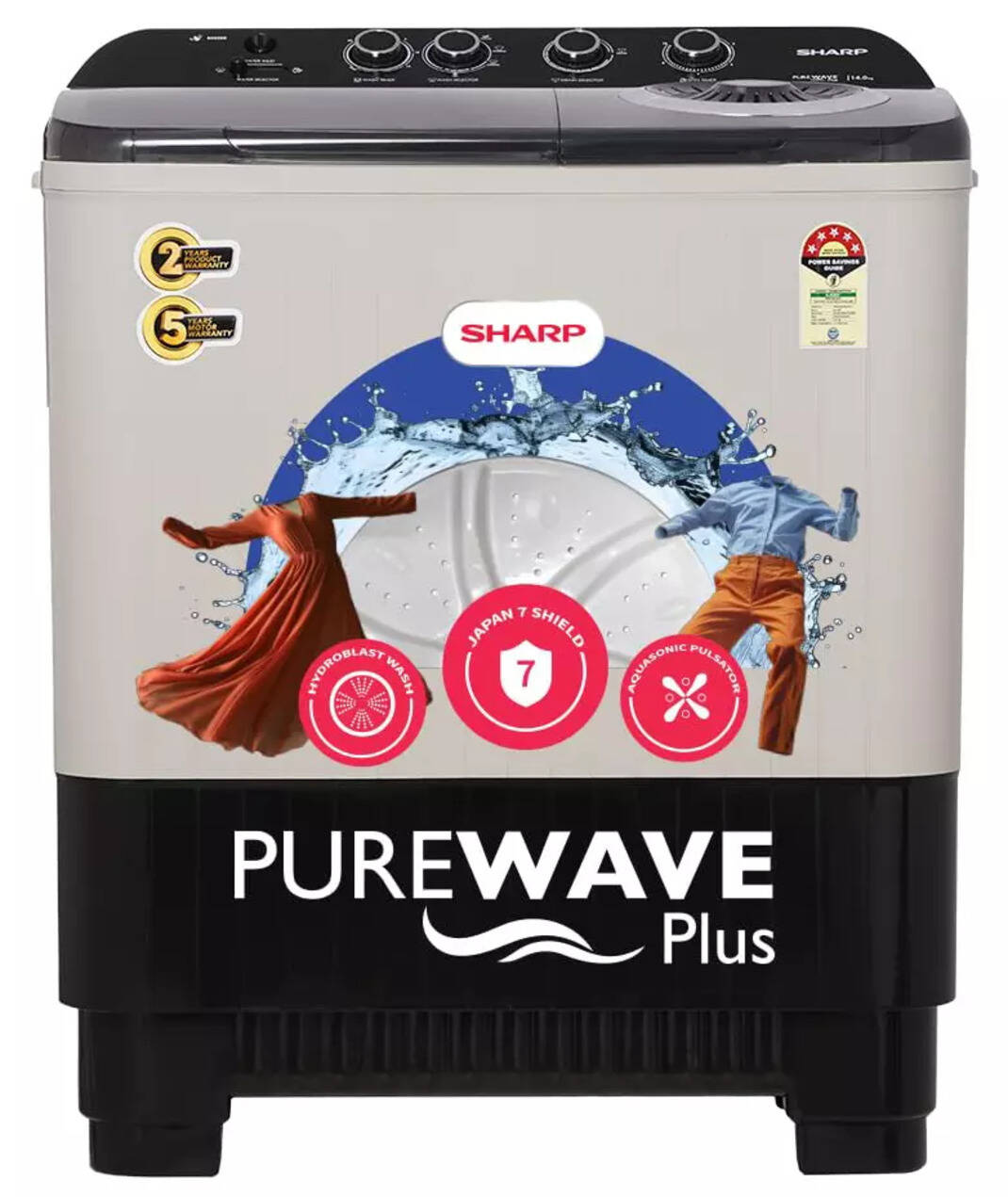 Compare Sharp ES-SD140NB-TS 14 Kg 5 Star Semi Automatic Top Load ...