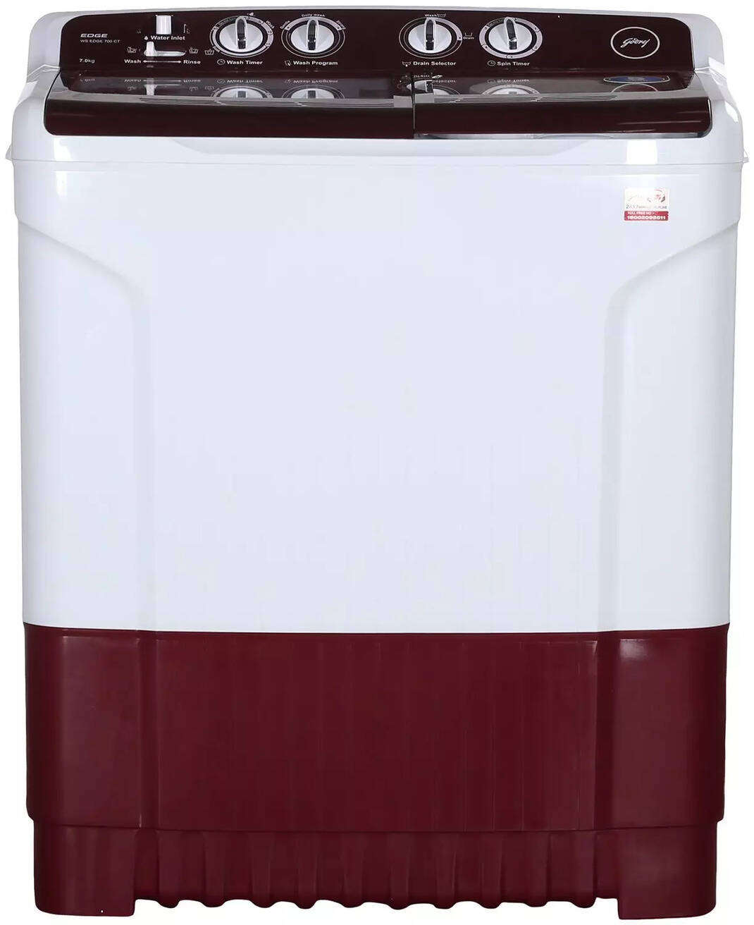 Godrej WS Edge 680 CT Semi Automatic Washing Machine (6.8 Kg, Wine Red ...
